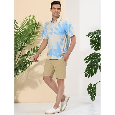 Men S Hawaiian Floral Print Short Sleeves Button Down Beach Shirt