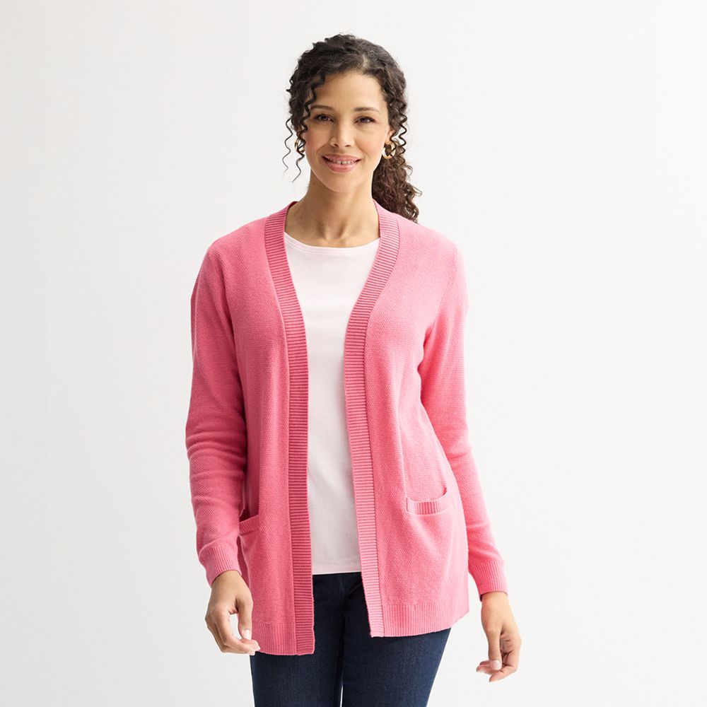 Petite Croft & Barrow® Open-Front Cardigan with Pockets