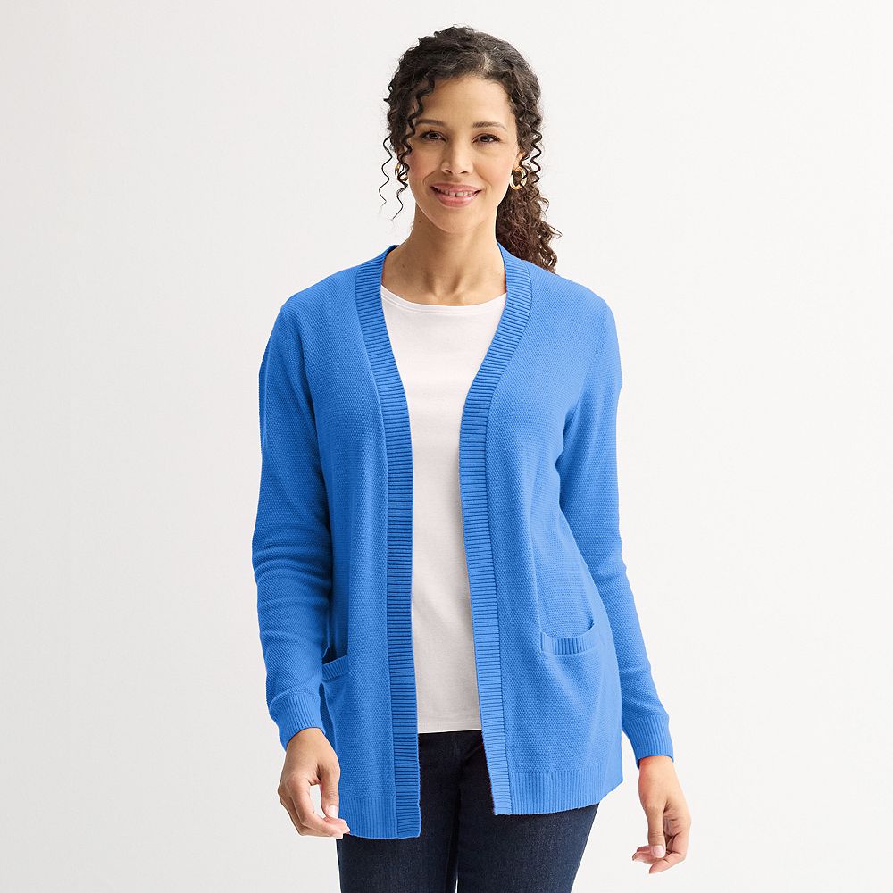 Petite Croft & Barrow® Open-Front Cardigan with Pockets