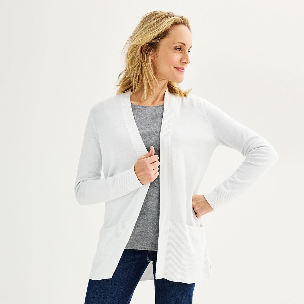 Petite Croft & Barrow® Open-Front Cardigan with Pockets