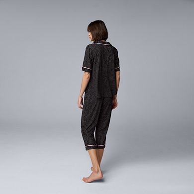 Women's Simply Vera Vera Wang Cozy Short Sleeve Notch Collar Pajama Top ...