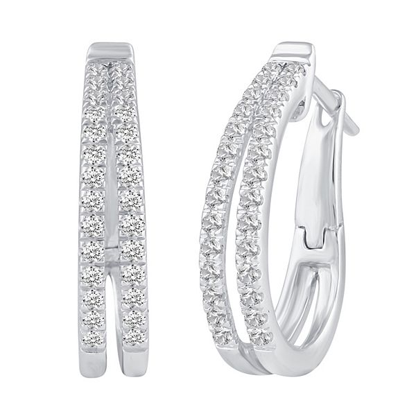 Sterling Silver 1 2 Carat T W Diamond Double Row Hoop Earrings