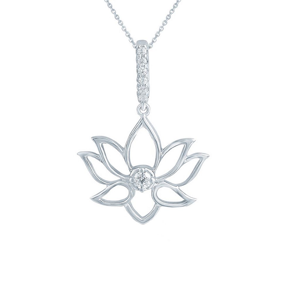 Sterling Silver 1/10 Carat T.W. Diamond Lotus Flower Pendant Necklace