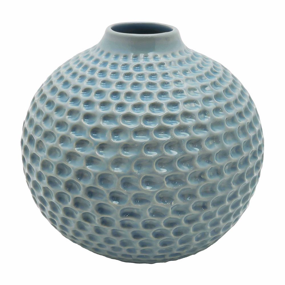 Everyday Decor Small Round Blue Textured Vase Table Decor