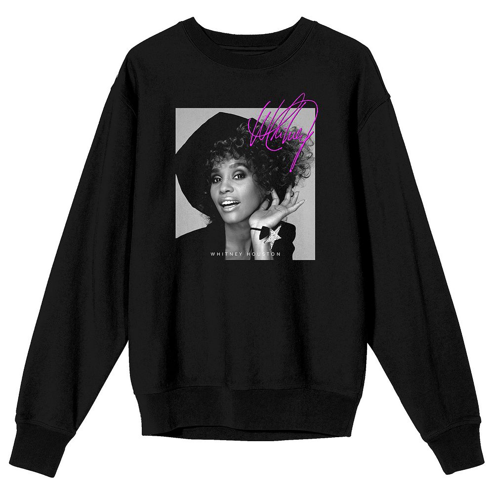 Men's Whitney Houston Grayscale Long Sleeve Graphic Tee