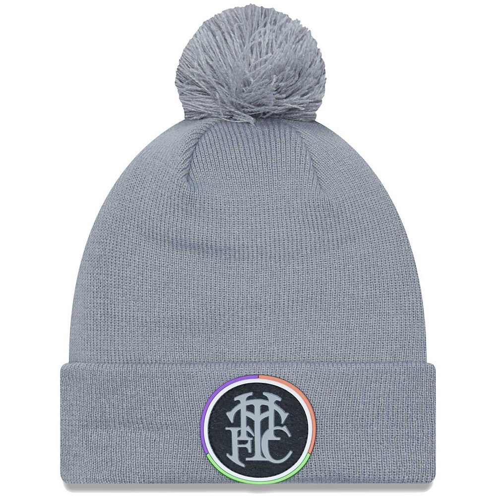 Men's New Era Gray Tottenham Hotspur Flock Cuffed Knit Hat with Pom