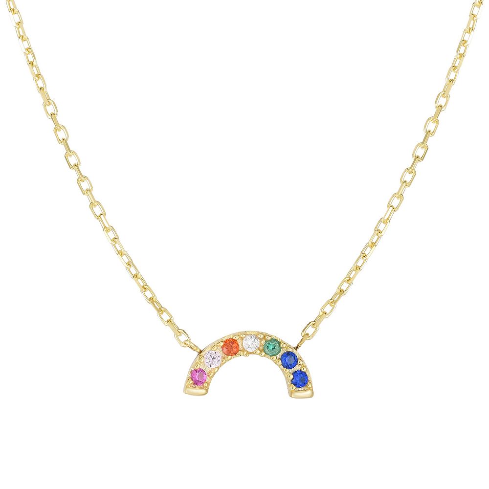 Sunkissed Sterling 14k Gold over Silver CZ Rainbow Necklace