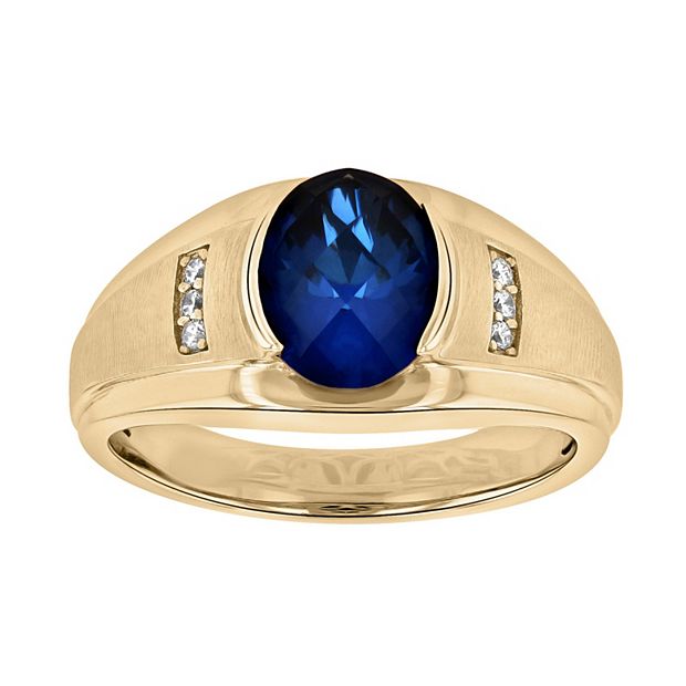 Men s 14k Gold Over Silver Lab Created Blue White Sapphire Ring Size 10
