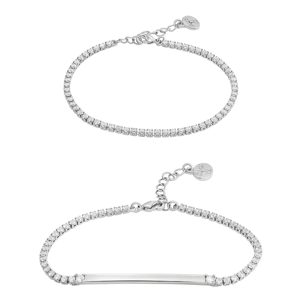 Glam Box Simulated Diamond & Polished Bar 2-Piece Bracelet Set