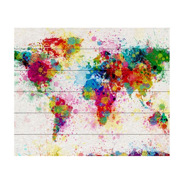 Trademark Fine Art Michael Tompsett 'Paint Splashes World Map' Wood ...
