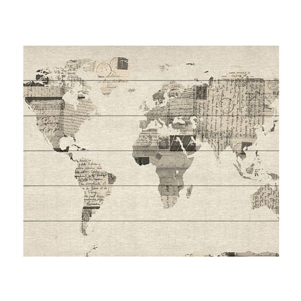 Trademark Fine Art Michael Tompsett 'Vintage Postcards World Map' Wood ...