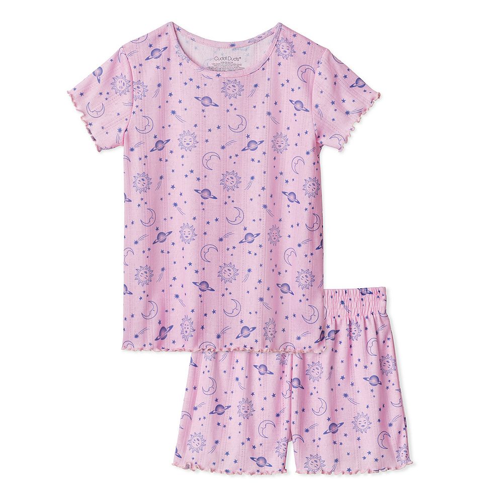 Girls 4-12 Cuddl Duds® Allover Print Ruffle Trim Pajama Top & Shorts Set