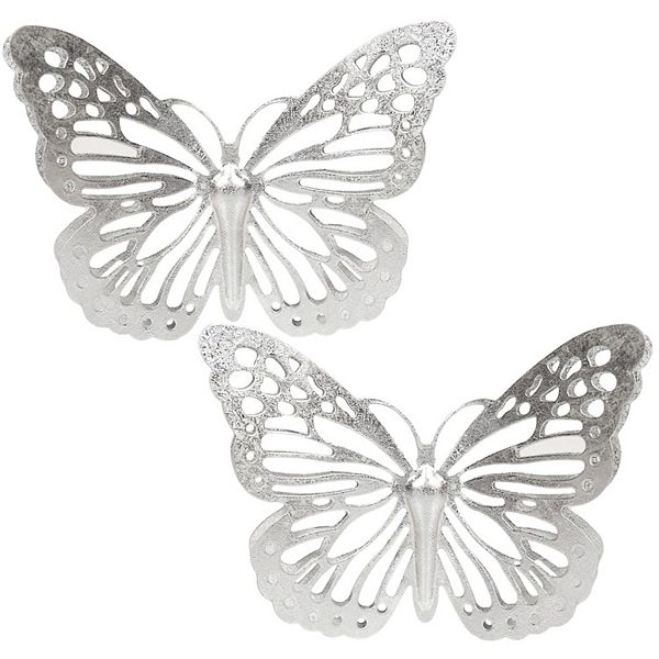 Silver Finish Metal Butterfly Wall Art 2-piece Set