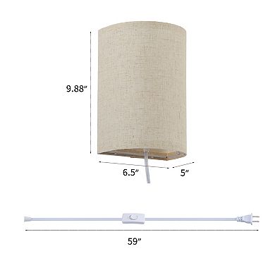 1-Light Off-white Round Fabric Wall Light Set of 2
