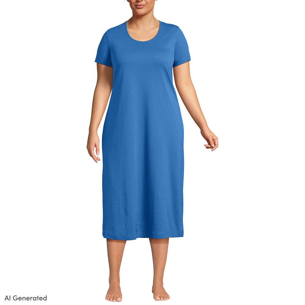 Plus Size Lands' End Short Sleeve Midcalf Nightgown
