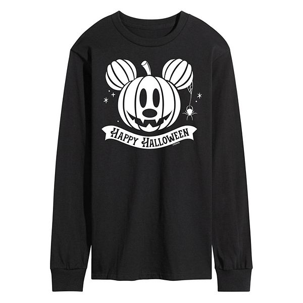 Disney's Mickey Mouse Men's Happy Halloween Pumpkin Long Sleeve Graphic Tee