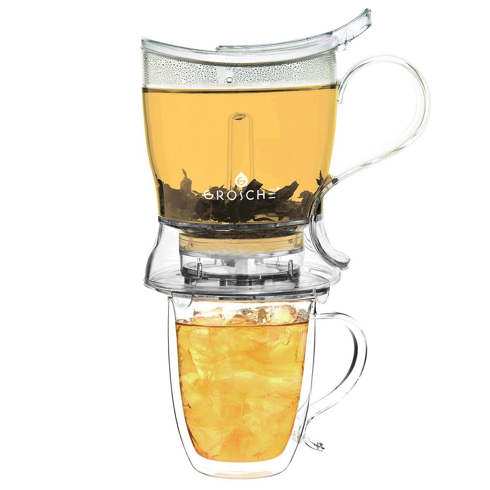 GROSCHE ABERDEEN Easy Pour Tea Steeper and CYPRUS Glass Mug Bundle