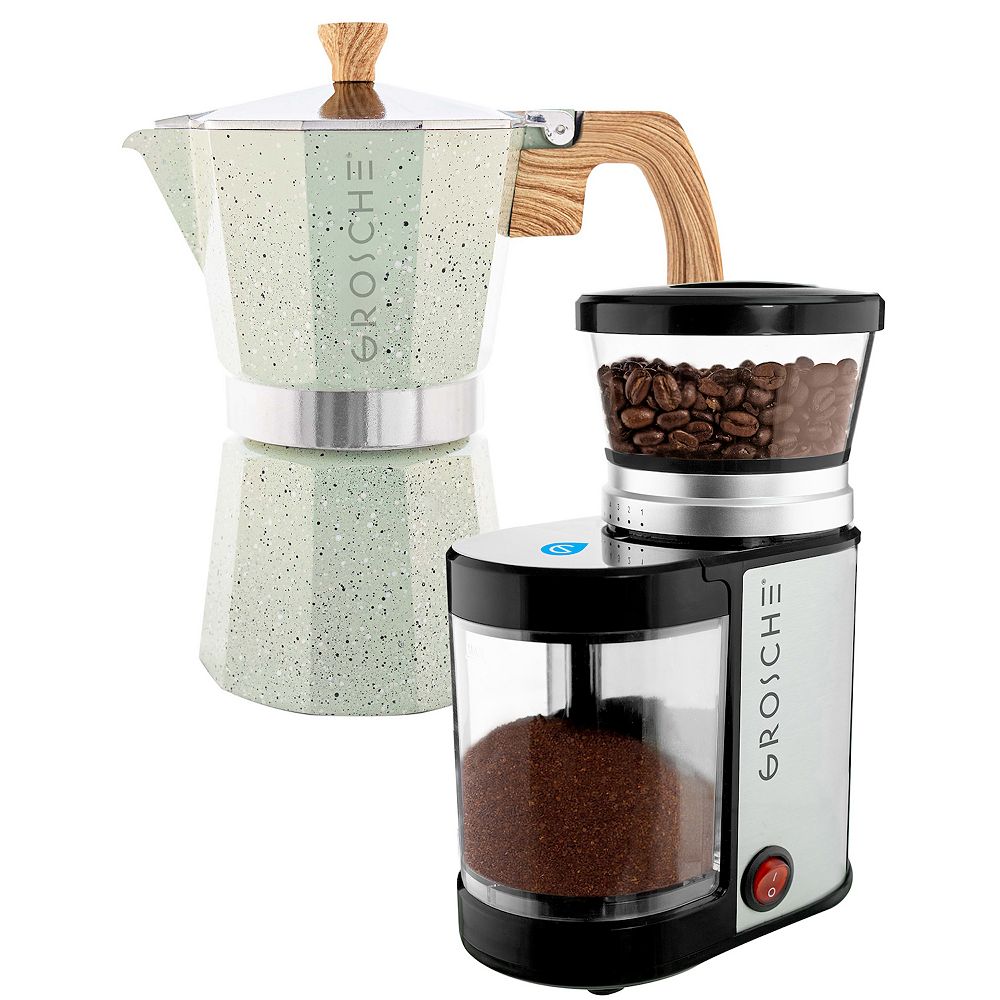 GROSCHE Milano Stone Stovetop Espresso Coffee Maker and Electric Burr ...