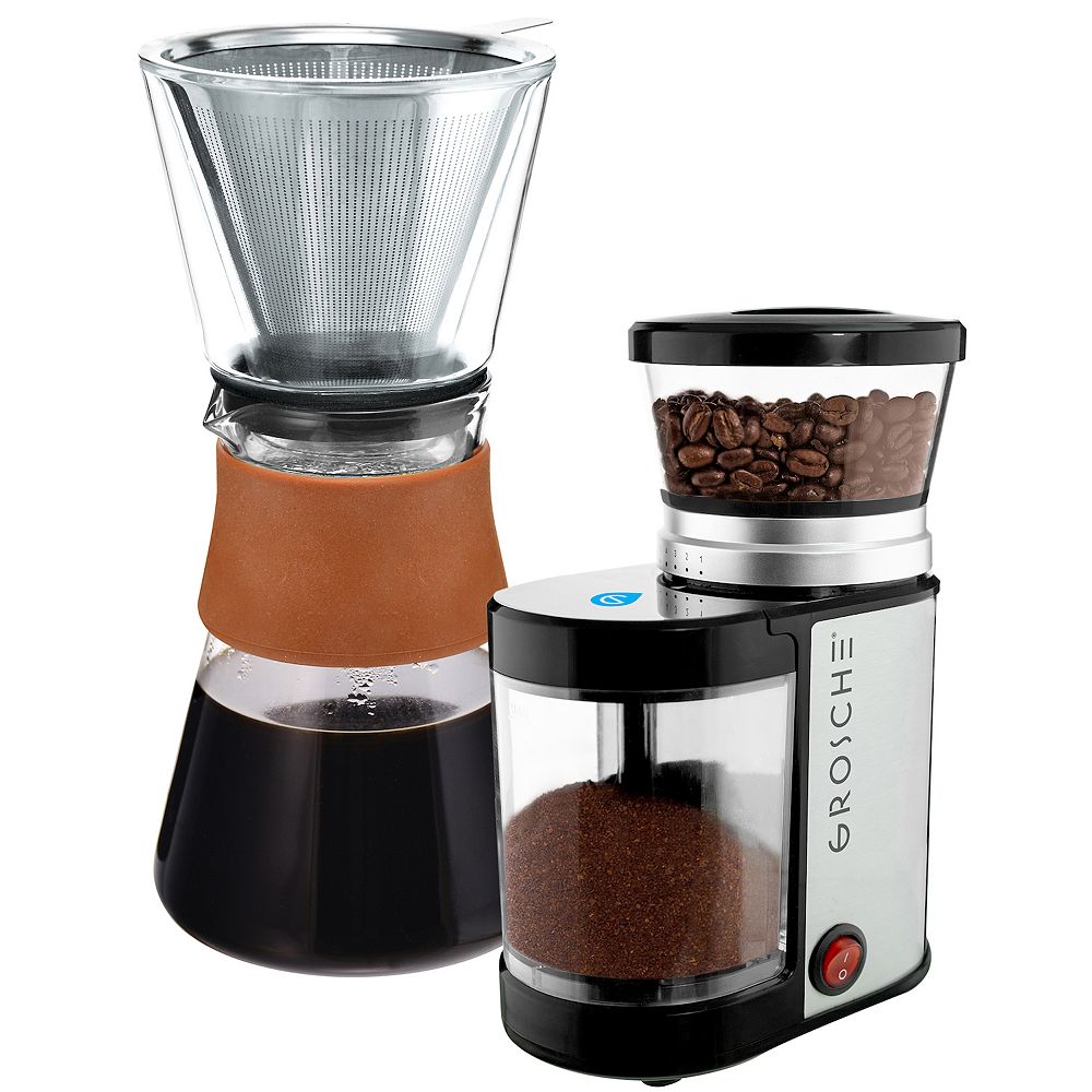 GROSCHE Amsterdam Pour Over Coffee Maker & Electric Burr Coffee Grinder ...