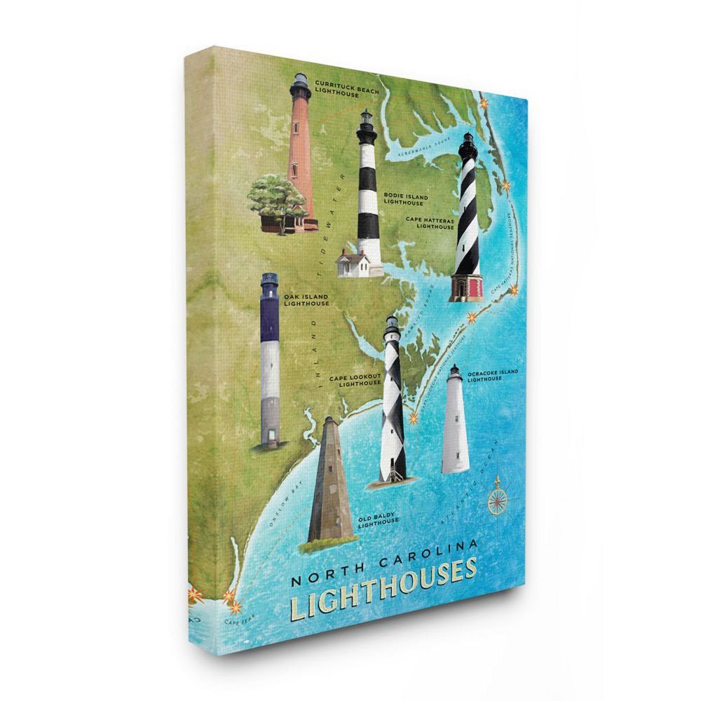 Stupell Home Decor Map of Lighthouses in North Carolina Canvas Wall Art ...