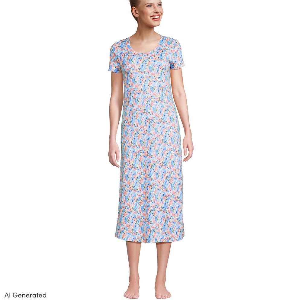 Women's Lands' End Short Sleeve Mid-Calf Length Nightgown