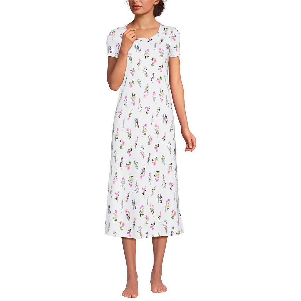 Women's Lands' End Short Sleeve Mid-Calf Length Nightgown