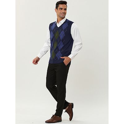Men's Casual Argyle Vest Sweater Slim Fit Sleeveless Knit Men's Casual Argyle Vest Sweater Slim Fit Sleeveless Knit