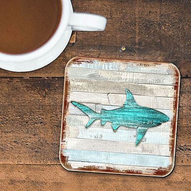 Shark Coastal Wooden Cork Coasters Gift Set of 4 by Nature Wonders