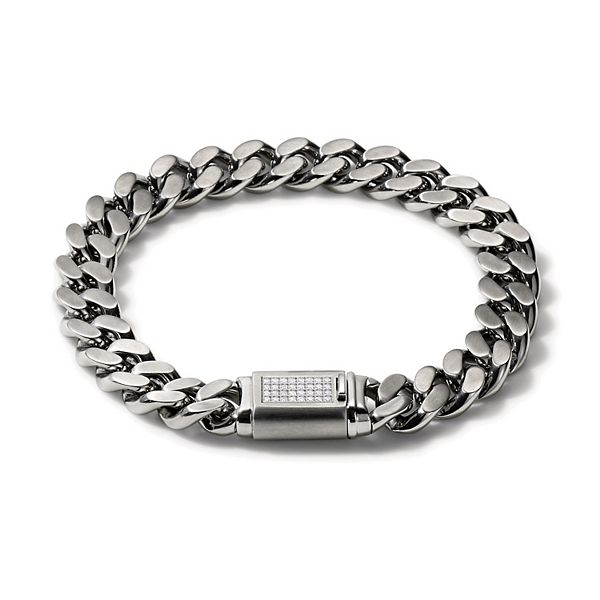Bulova Men's Stainless Steel Diamond Accent Chain Link Bracelet