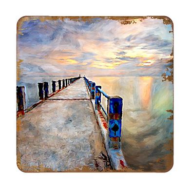 Pier Coastal Wooden Cork Coasters Gift Set of 4 by Nature Wonders