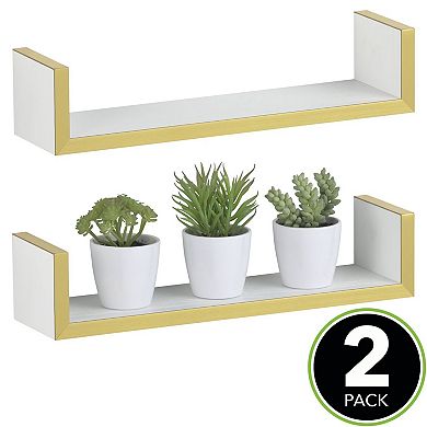 mDesign Floating Wall Mounted U-Shelf Home Decor, 2 Pack
