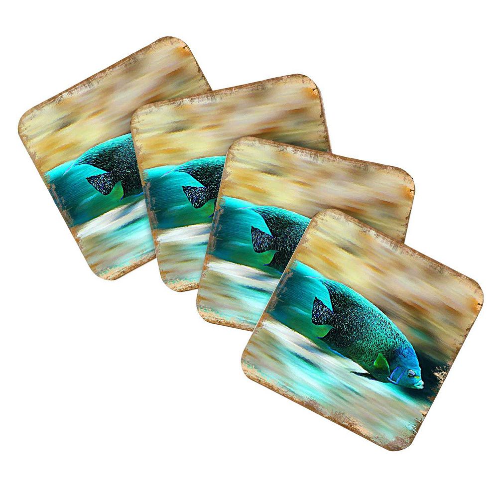 Green Tropical Fish Coastal Wood Coasters Set of 4 by Nature Wonders