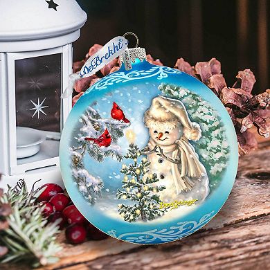 Glowing Snowman Lg Glass Ornament in Blue by Gelsinger
