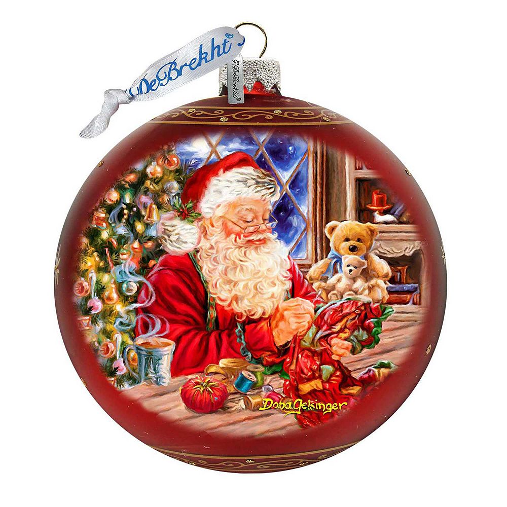 Getting Ready for the Holidays Santa Lg Glass Ornament in Red by Gelsinger