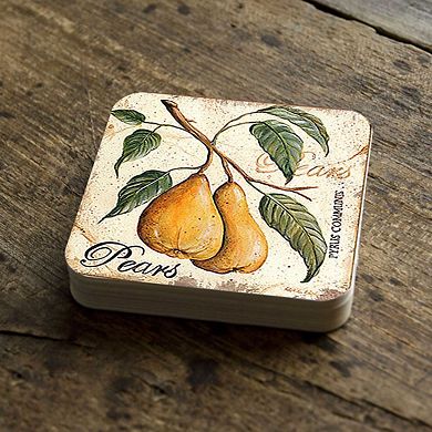 Pears Wooden Cork Coasters Gift Set of 4 by Nature Wonders