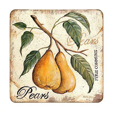 Pears Wooden Cork Coasters Gift Set of 4 by Nature Wonders