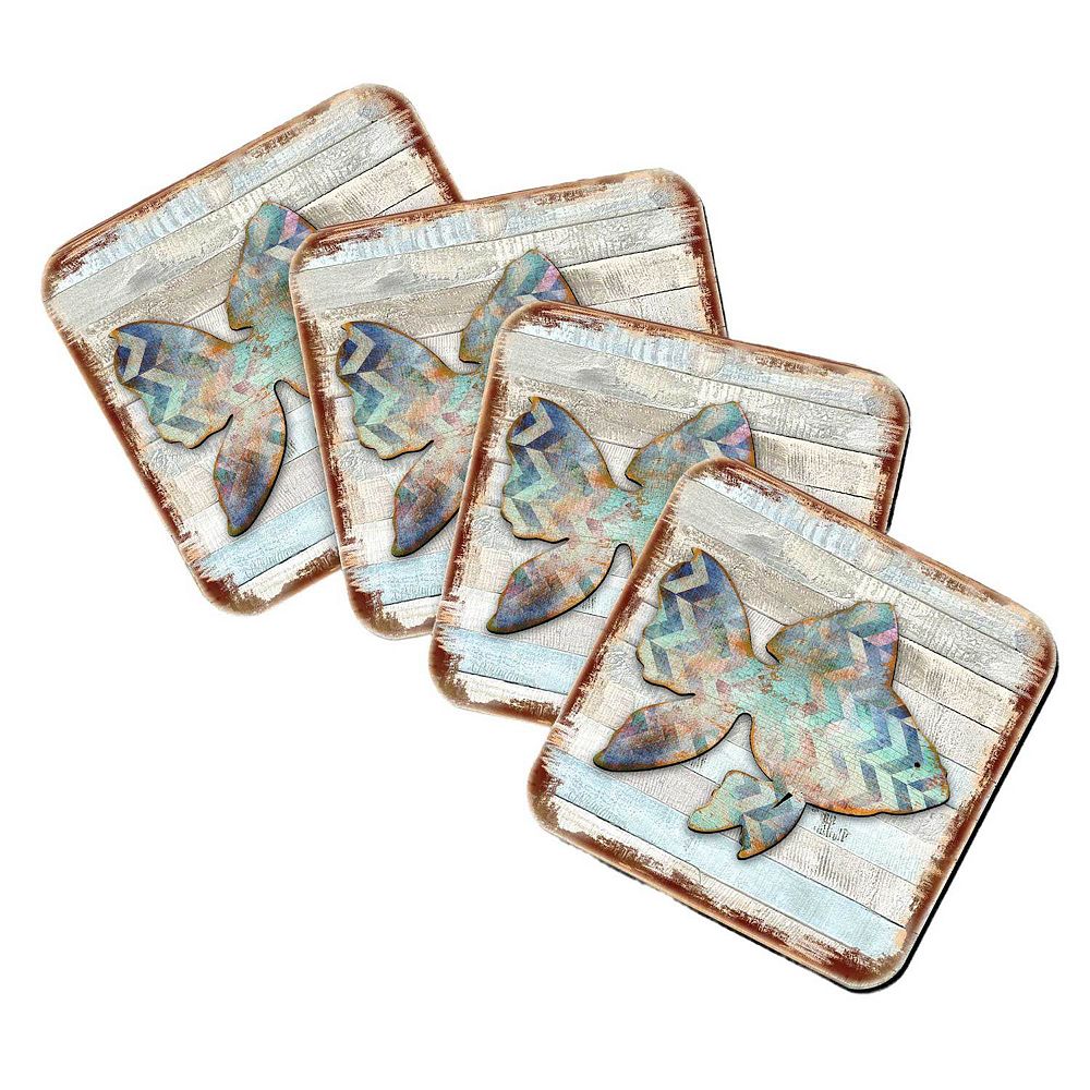 Fish Coastal Wooden Cork Coasters Gift Set of 4 by Nature Wonders
