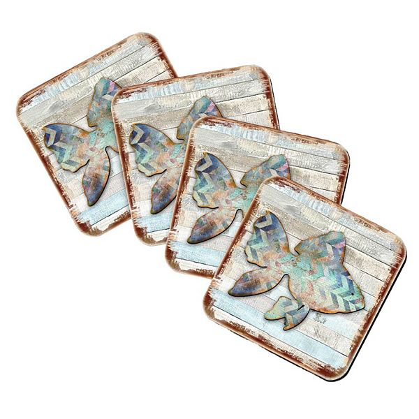 Fish Coastal Wooden Cork Coasters Gift Set of 4 by Nature Wonders