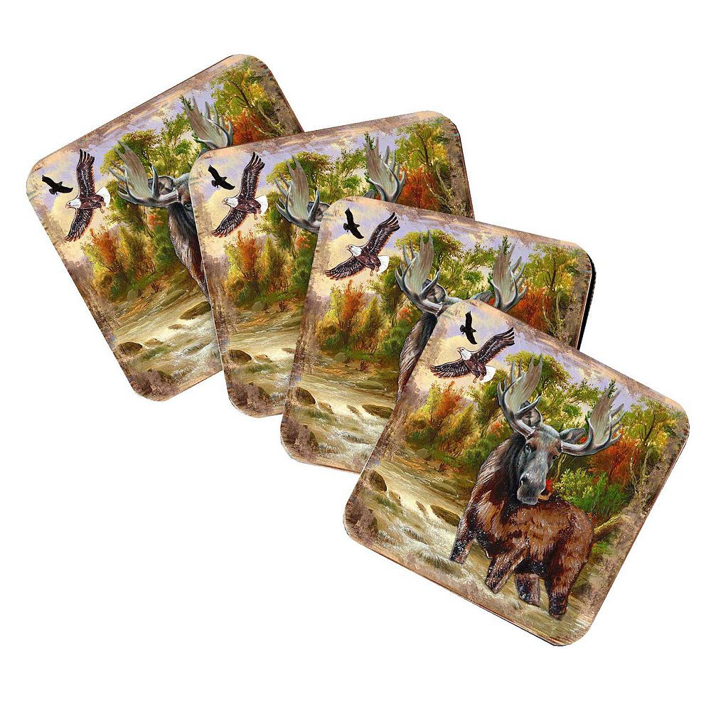 Moose Wooden Cork Coasters Gift Set of 4 by Nature Wonders