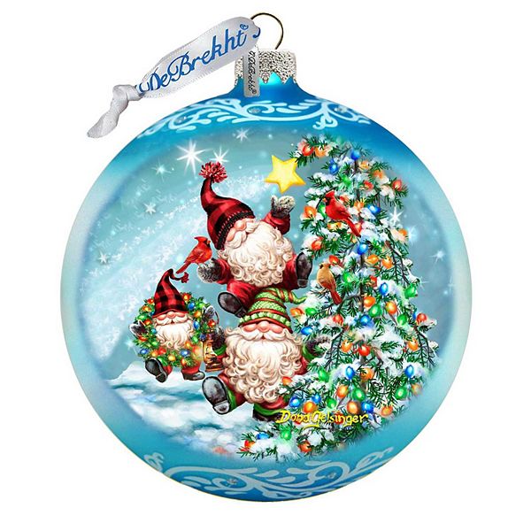 Reaching High Dwarfs Lg Glass Ornament in Blue by Gelsinger