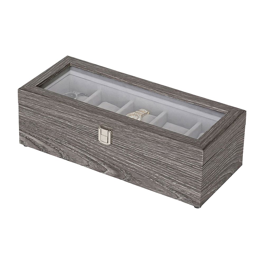 Mele and Co Nolan Wooden Glass Top Watch Storage Box in Gray Woodgrain ...