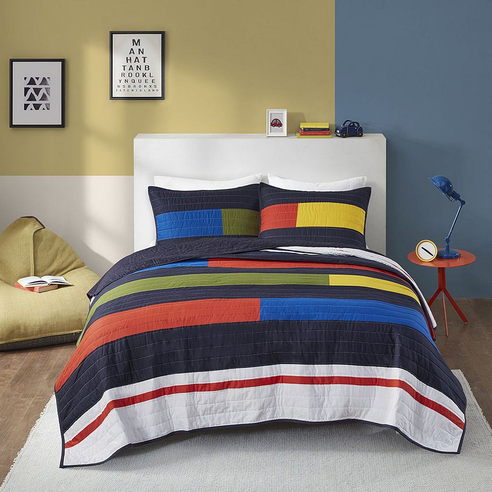 Intelligent Design Emmett Stripe Printed Quilt Set