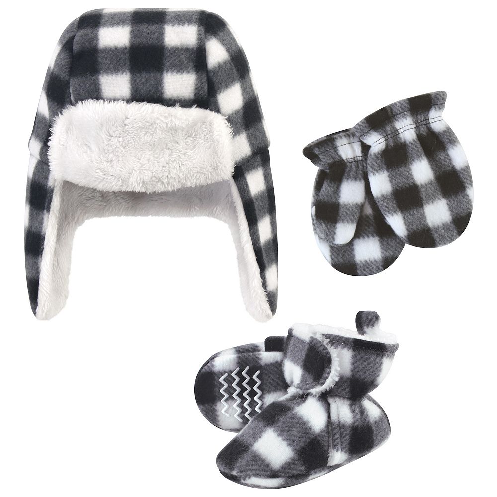 Hudson Baby Unisex Baby Trapper Hat, Mitten and Bootie Set, Black White ...