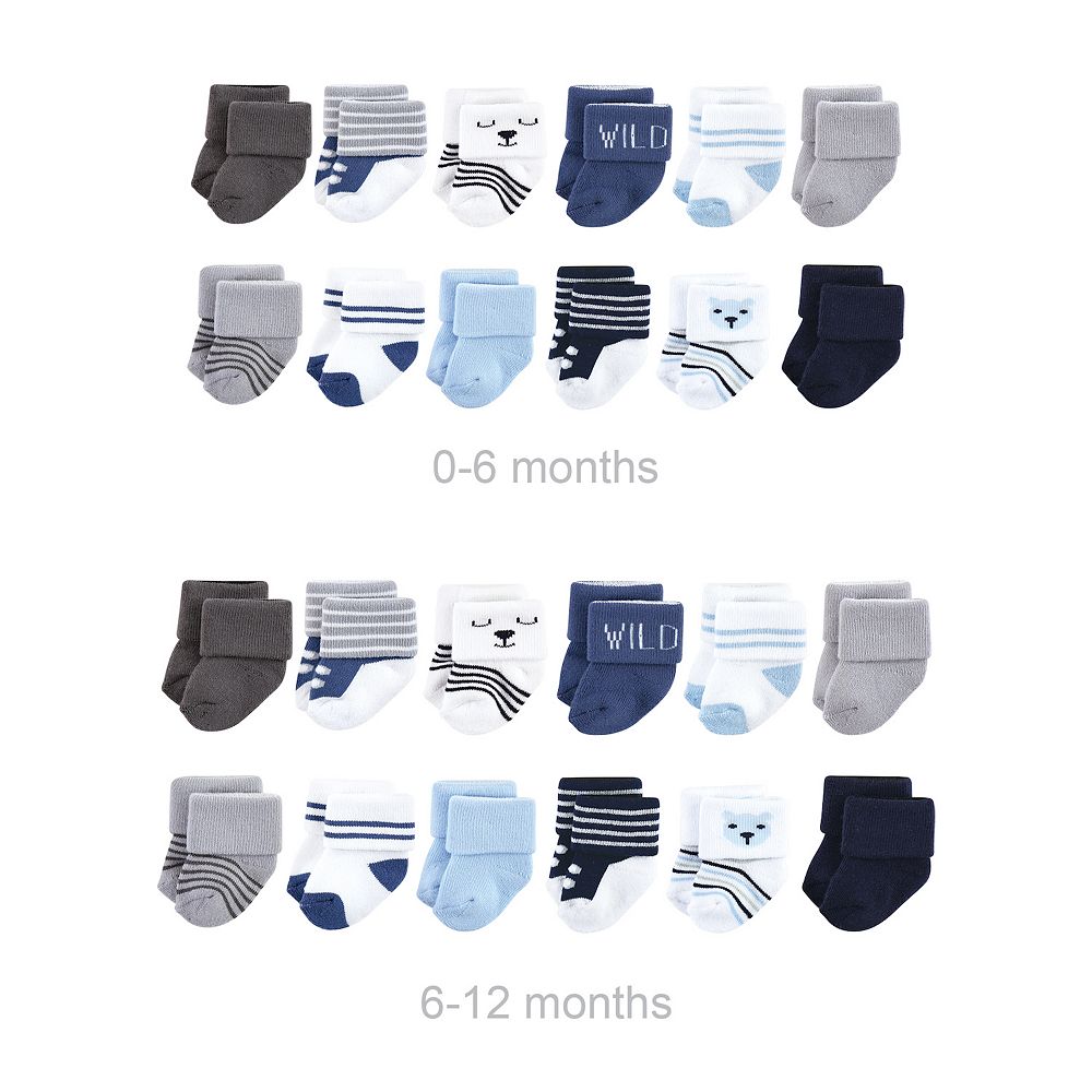 Infant Boy Grow with Me Cotton Terry Socks, Bear Boy, 0-6 and 6-12 Months