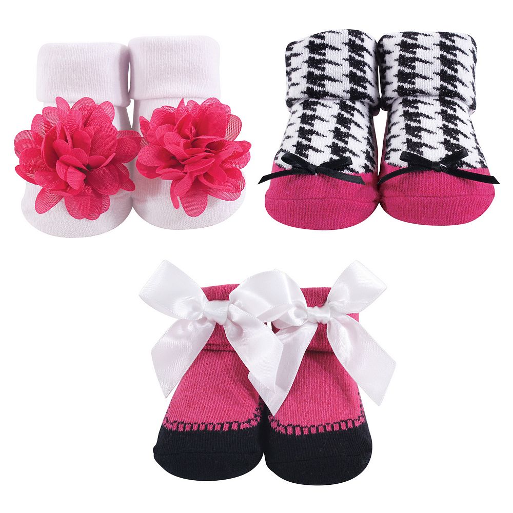 Infant Girl Socks Boxed Giftset, Dark Pink Black, One Size