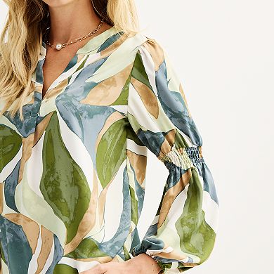 Women's Nine West Smocked Puff Sleeve Popover Top