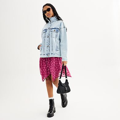 Juniors' SO® Oversized Rhinestone Denim Jacket