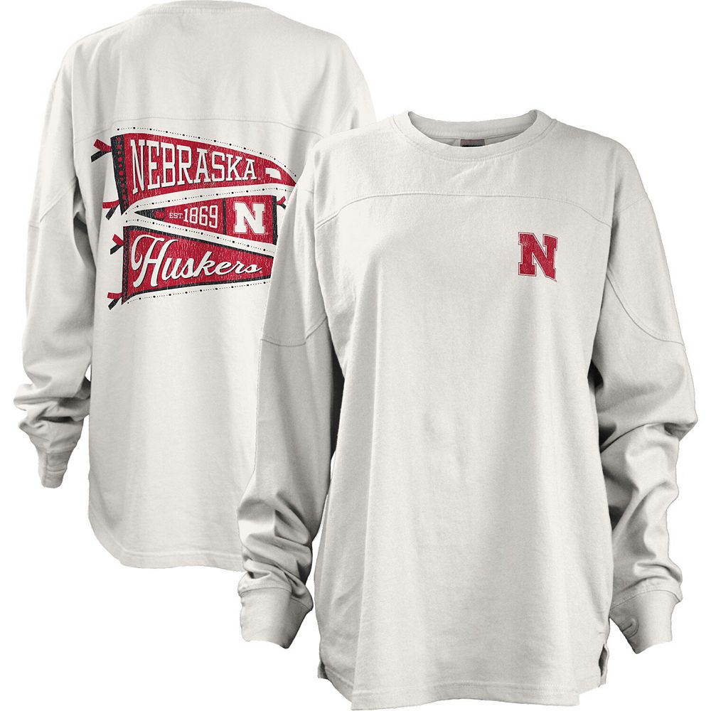 Women's Pressbox White Nebraska Huskers Pennant Stack Oversized Long ...