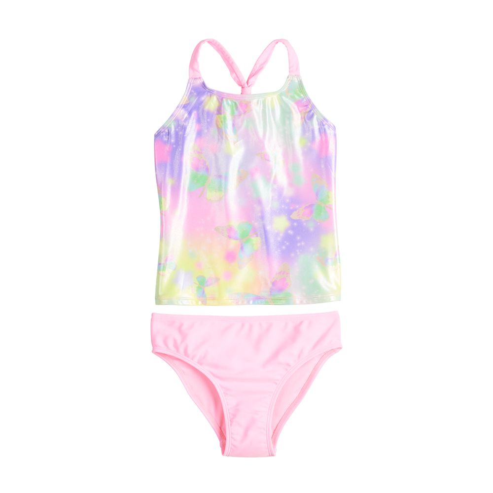 Girls 4-12 Breaking Waves UPF 50+ Tankini Swim Top & Scoop Swim Bottoms