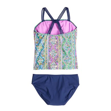 Girls 7-18 Breaking Waves 2-Piece Flounce Tankini & Scoop Bottom Swim Set